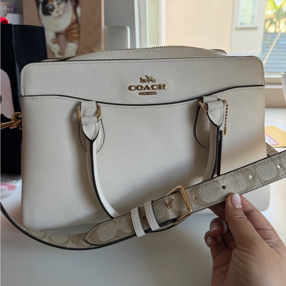 Coach | Bags | Coach Cream Satchel With Gold Accents | Poshmark